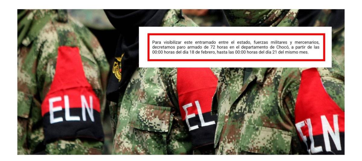 Eln anuncia paro armado de 72 horas en el Chocó: esto dice el comunicado