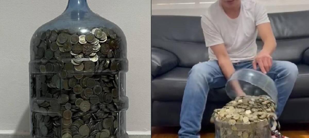 Duraron 4 años llenando un botellón con monedas y ahorraron $ 8 millones