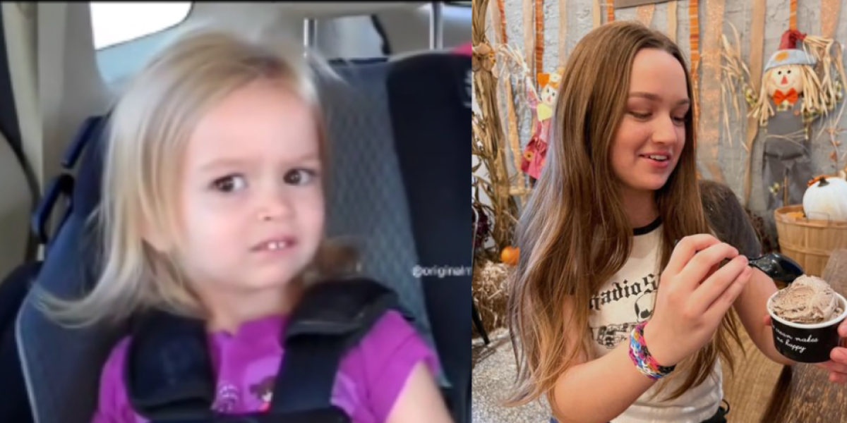 Así luce hoy la niña del meme viral de la mirada extrañada que muchos usan en WhatsApp