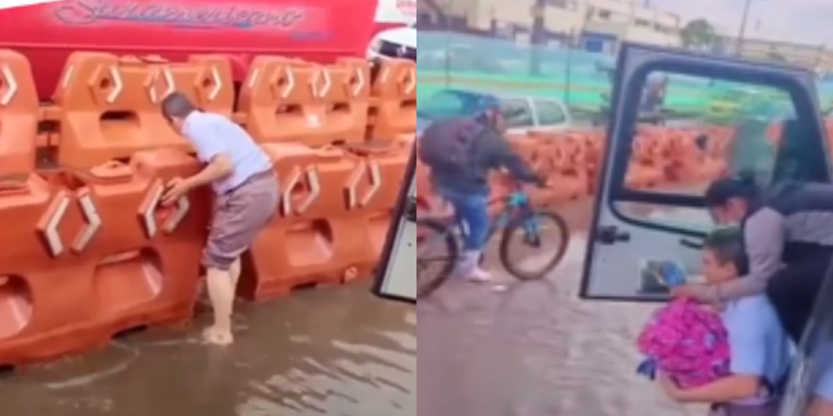 Conductor de bus se bajó para cargar a sus pasajeros y que no se mojen