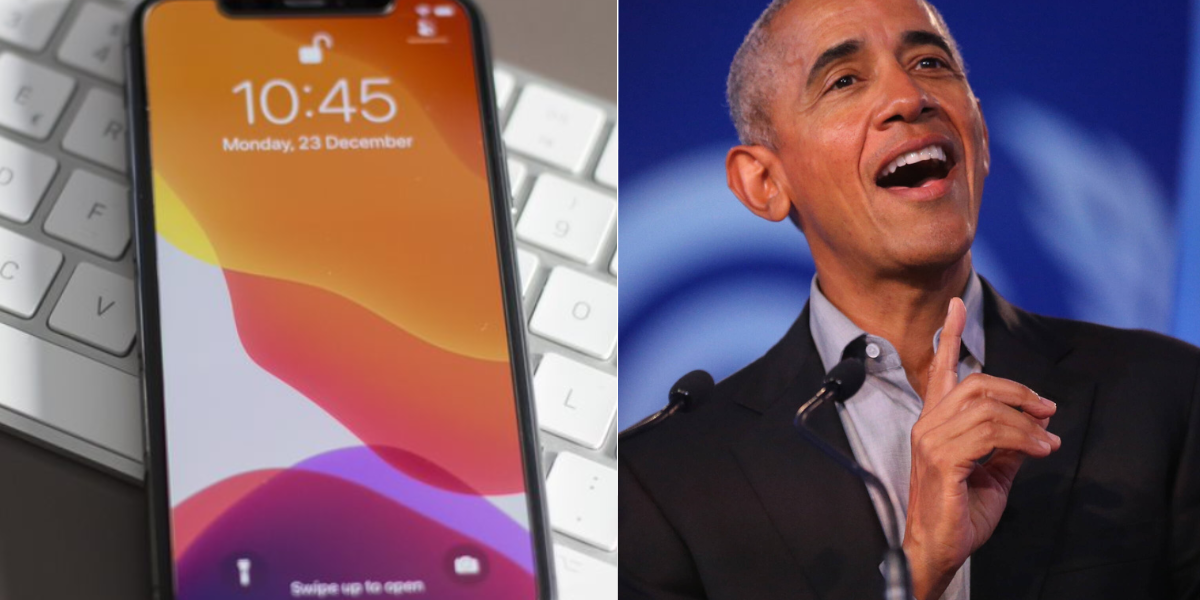 Barack Obama, expresidente de EE. UU., muestra las apps y la pantalla ...