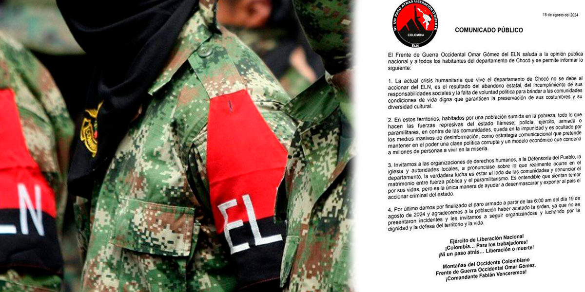 Atención: Eln levantará paro armado en Chocó desde el lunes festivo; esto se sabe
