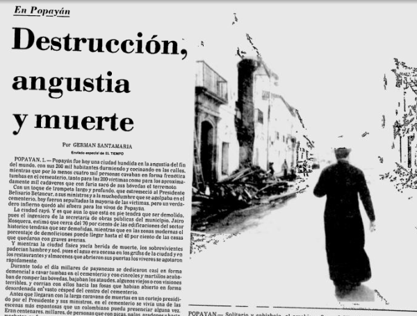 Se cumplen 37 años del terremoto que destruyó Popayán en 1983