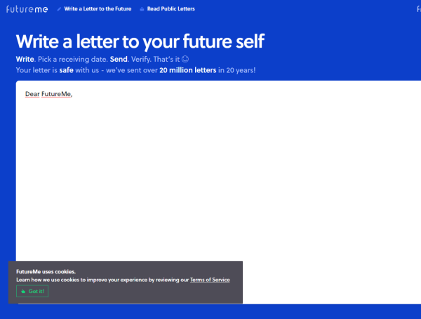 FutureMe es una página donde se puede enviar mensajes en el futuro