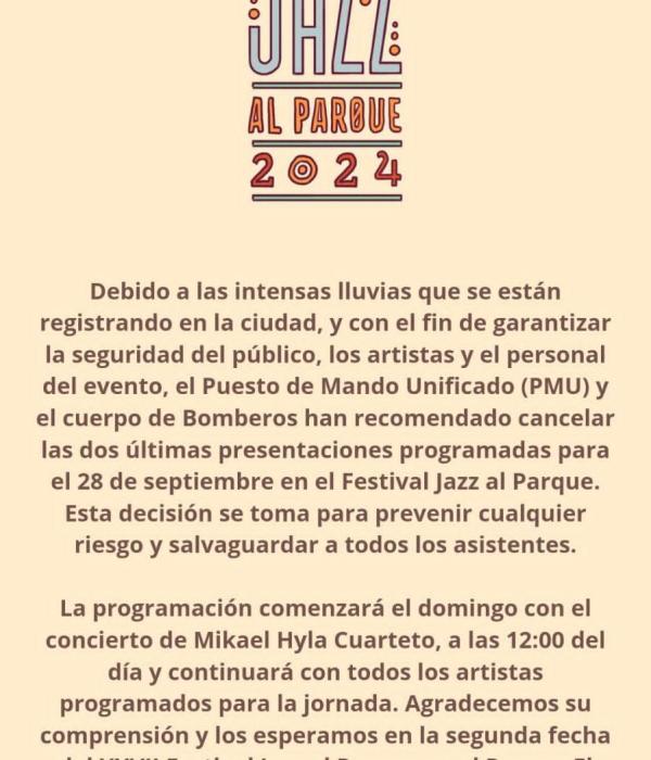Jazz al Parque 2024: canceladas presentaciones por intensas lluvias en ...
