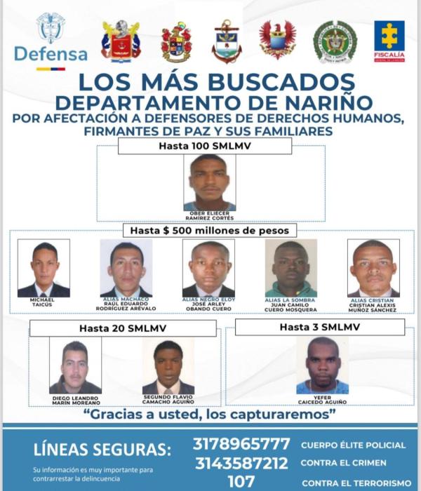 ¿Quiénes son los más buscados en Nariño? Policía publicó cartel con ...