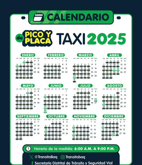 Barranquilla: pico y placa para taxis en 2025