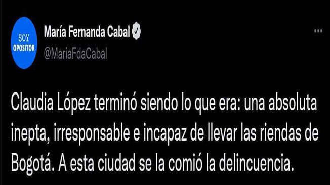 Cabal le dice incapaz a Claudia López