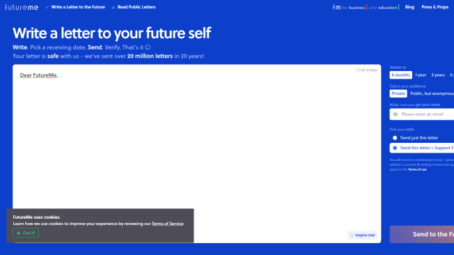 FutureMe es una página donde se puede enviar mensajes en el futuro