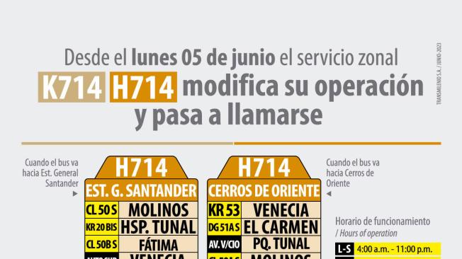 Servicio: la ruta zonal K714 - H714 modifica su recorrido y cambia nombre