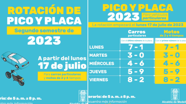 Pico y placa en Medellín para el miércoles 22 de noviembre