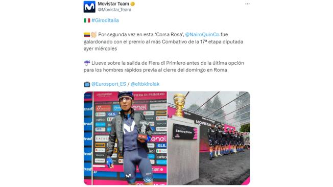 Nairo Quintana Se Goza El Giro De Italia Recibió Tremendo Premio Tras