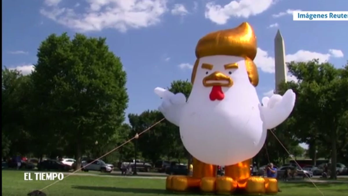Pollo inflable con peluca de Trump aparece cerca a la Casa Blanca