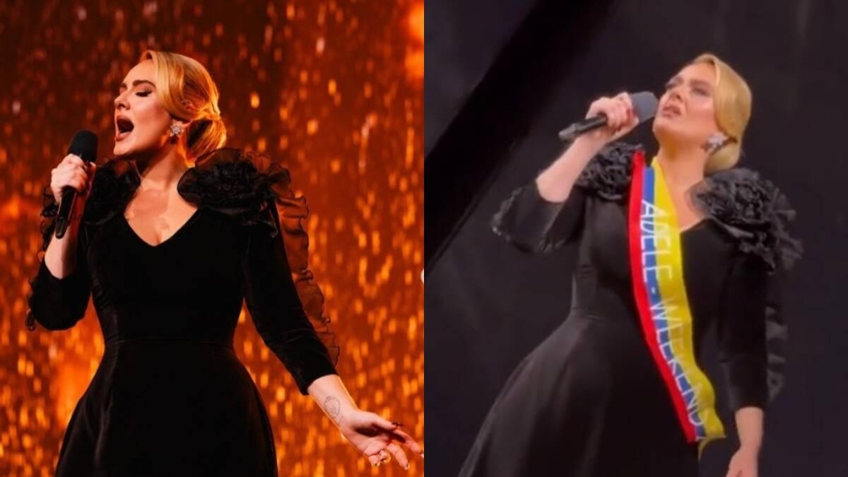 Adele sorprende al cantar con la bandera de Colombia en su concierto de Las Vegas