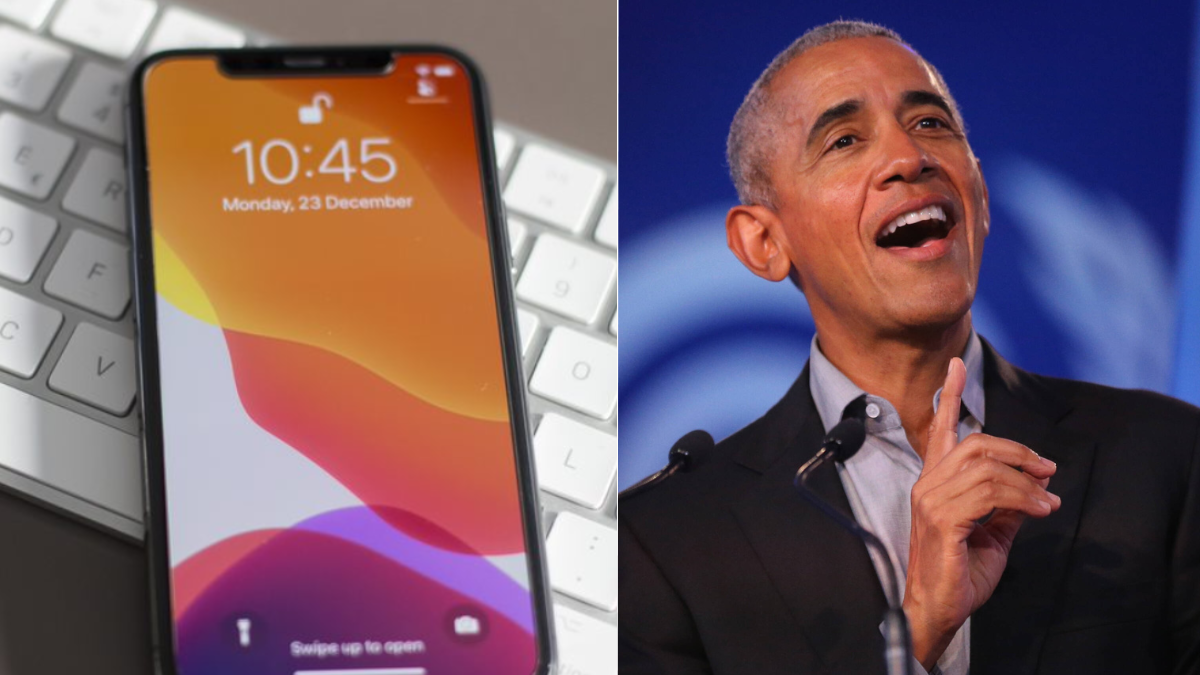 Barack Obama, expresidente de EE. UU., muestra las apps y la pantalla ...