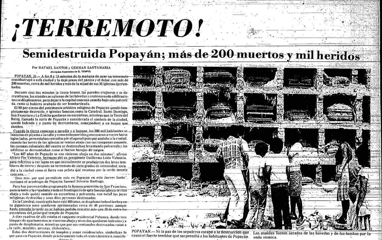 Se cumplen 37 años del terremoto que destruyó Popayán en 1983