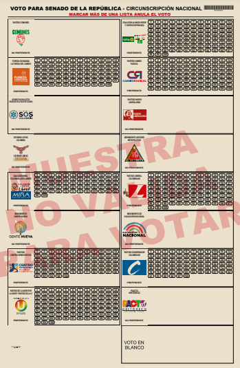 Así quedaron los tarjetones para las elecciones al Congreso