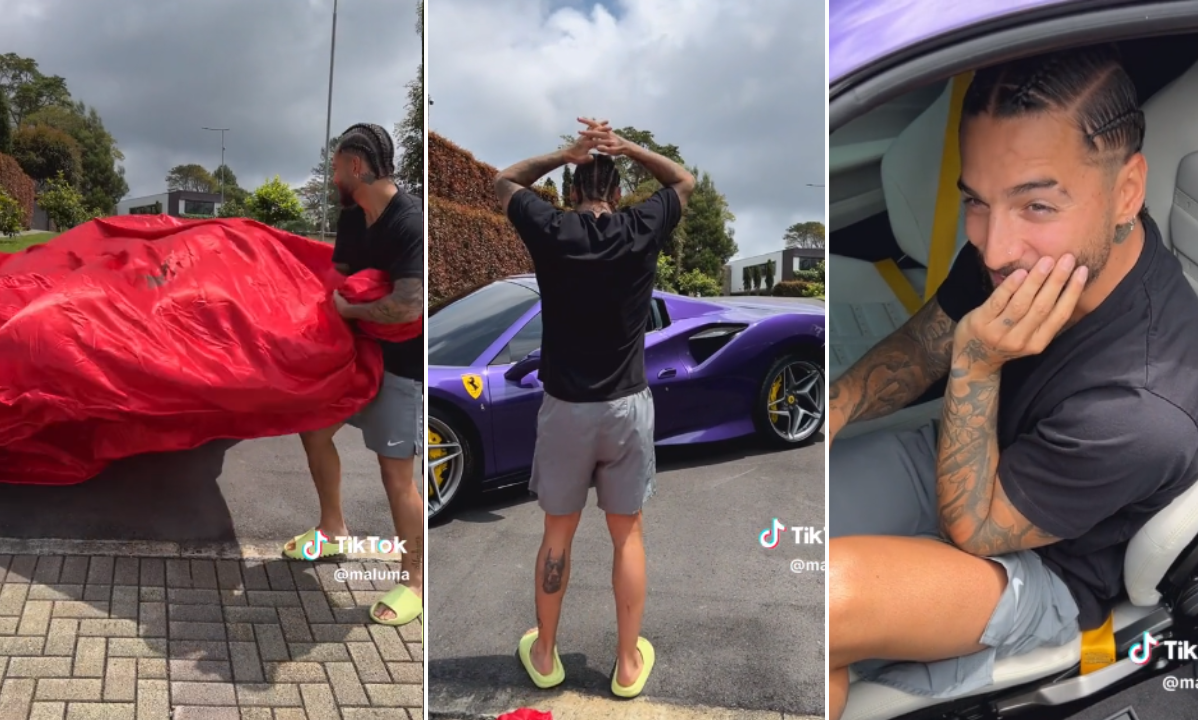 Maluma con Ferrari F8 aumenta su colección de carros de alta gama