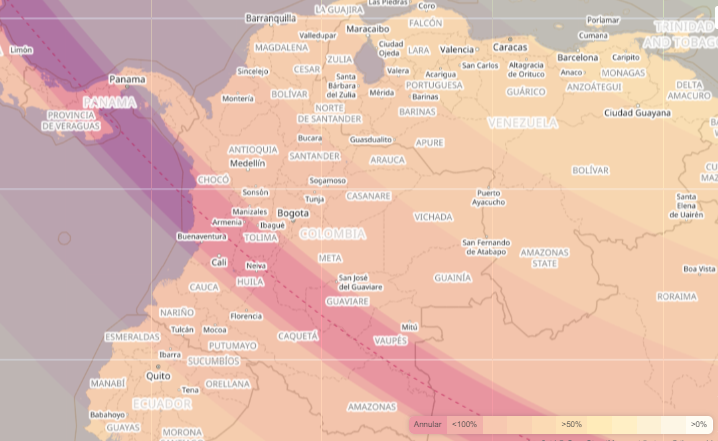Eclipse solar en Colombia: mapa para que revise cómo se verá en su ...