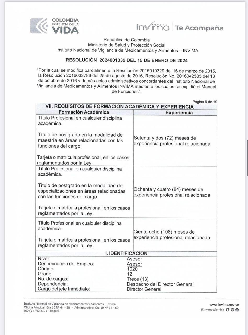 Invima: Cambian requisitos para dirigir nuevo director del instituto