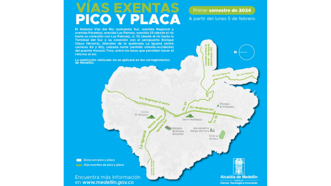 Vías exentas de pico y placa en Medellín en 2024