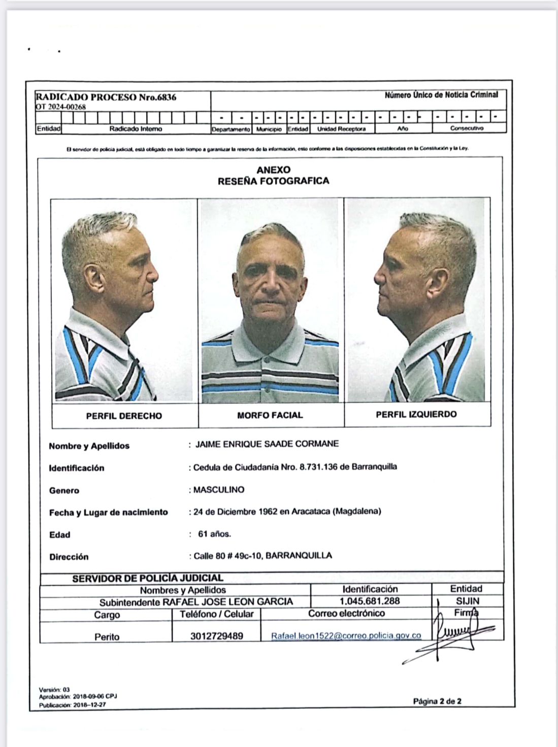 Atención: se conoce la reseña de Jaime Saade tras su llegada a Colombia