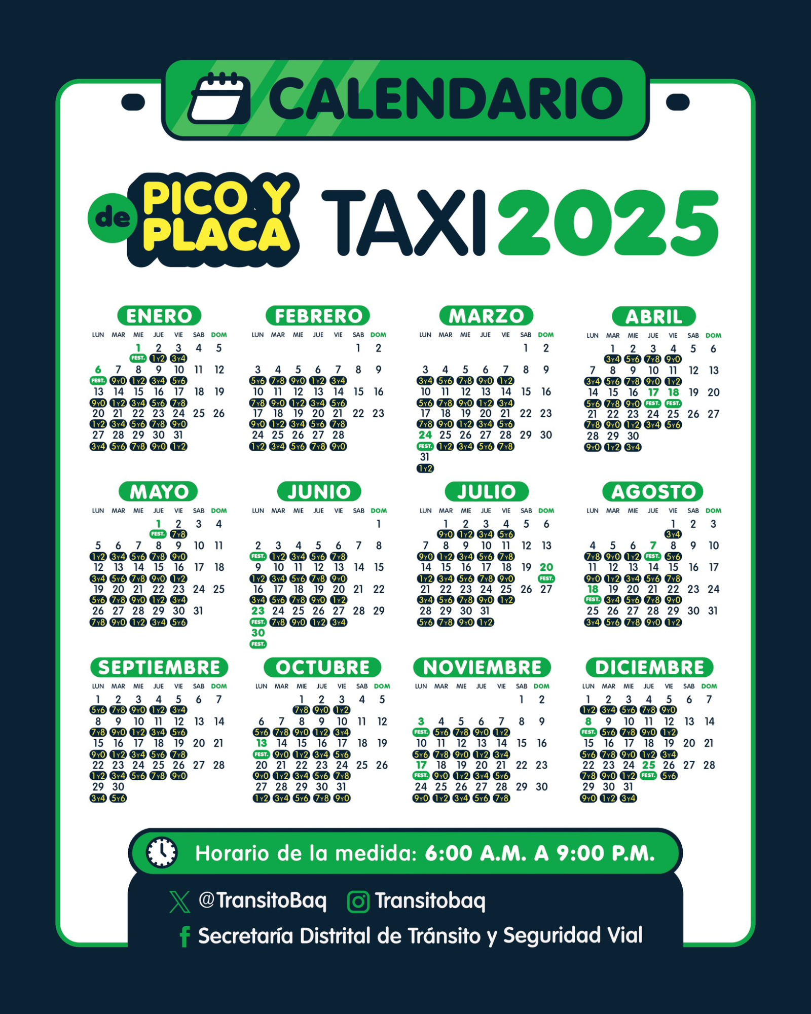 Barranquilla: pico y placa para taxis en 2025