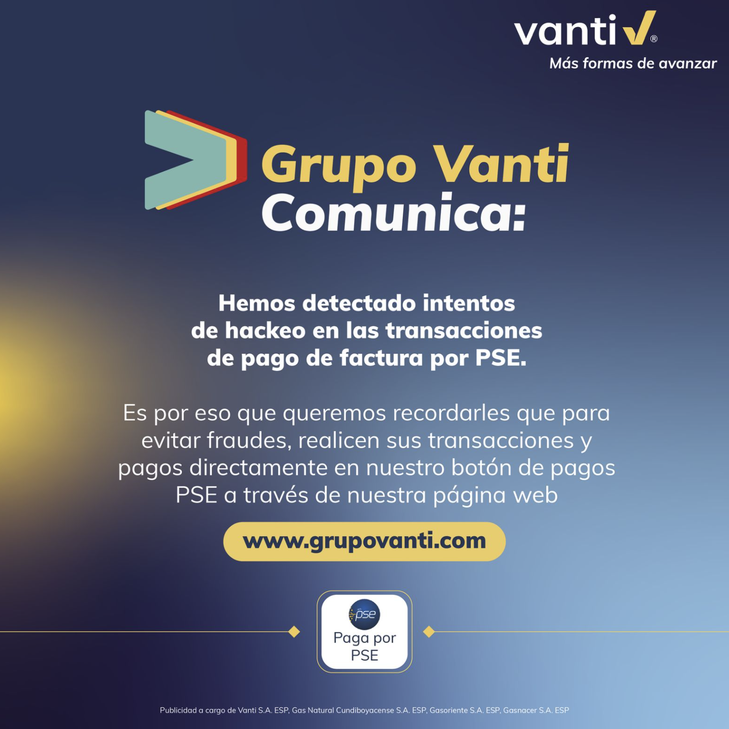 ¡Atención! Grupo Vanti alerta por intentos de suplantación a su página en la que se pagan las ...