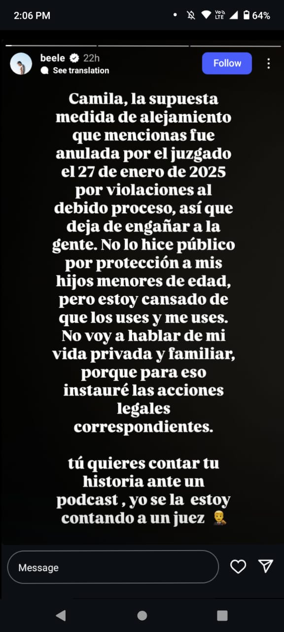 Beéle responde a su exesposa Camila Rodríguez tras revelar detalles de ...